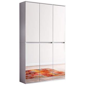 Trendteam Mirror - Garderobenschrank - Weiß - Mehrzweckschrank mit reichlich Stauraum - (BxHxT) 111 x 191 x 34 cm - 1 Kleiderstange und 13 Einlegeböden - Kratzf