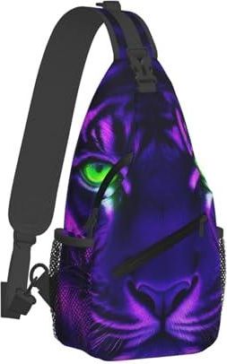 Generic Durable Sacoche Homme Bandouliere Ciel galactique violet Animaux sauvages Tigre Sac &agrave; Bandouli&egrave;re R&eacute;glable Crossbody Bag pour Cyclisme Voyage &eacute;cole