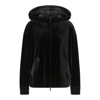 Emporio Armani Femme, Vestes, Noir, Taille: 42 FR SweaT-shirt &agrave; capuche en chenille extensible
