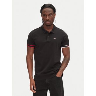 Tommy Jeans Poloshirt Flag Cuff DM0DM21306 Schwarz Slim Fit