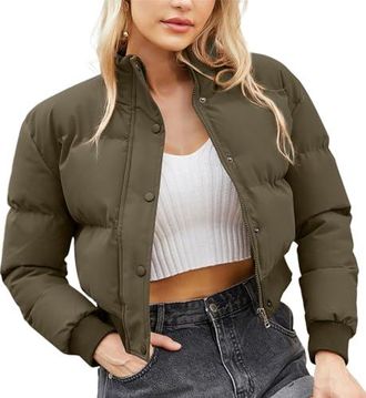 ORANDESIGNE Femme Doudoune Courte Manteau Hiver Y2K Mode Élégant Veste Doudoune Col Montant Puffer Jacket Court Blouson Doudoune Duvet Chaud Veste Matelassée Blou