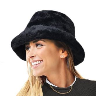 TOSKATOK Chapeaux de Seau en Fausse Fourrure Moelleux dhiver pour Femmes - Imprimé Animal et Style rétro Vintage uni