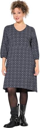 Ulla Popken Jerseykleid, A-Linie, V-Ausschnitt, 3/4-arm Robe, Noir, 56-58 Femmes