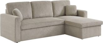 Sweeek Sweeek - Ecksofa mit Schlaffunktion, Cord-Bezug, breit gerippt, 3-Sitzer, Cord, Greige