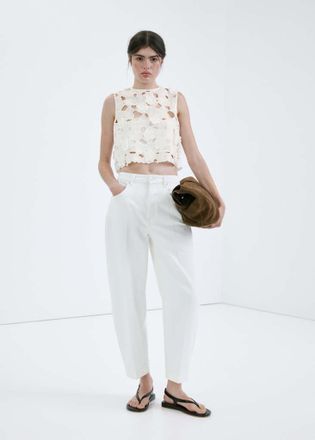 Mango Top brod&eacute; ajour&eacute; blanc cass&eacute; - Femme - S - MANGO