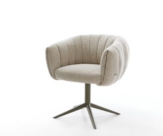 DELIFE Drehstuhl Jada-Flex Webstoff Soft Beige Fu&szlig;kreuz Effektfinish Titan 360&deg; drehbar Wippfunktion Taschenfederkern, Esszimmerst&uuml;hle