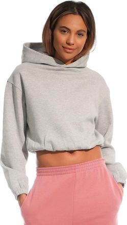 Light & Shade Damen Cropped Kapuzen-Sweatshirt, Hellgrau Meliert, M