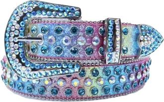 Generic Ceinture élégante en cuir PU clouté avec strass pour femme Accessoire de fête, 3, 36 W/31 L