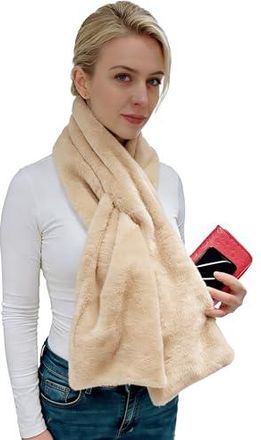 Lina & Lily &Eacute;charpe &agrave; Poche Zipp&eacute;e Cach&eacute;e en Fausse Fourrure pour Femme Hiver (Beige)