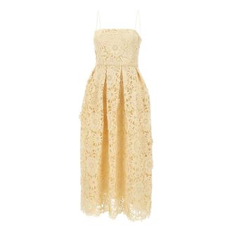 Rotate Rotate Birger Christensen, Femme, Robes, Jaune, Taille: 42 FR 3D Lace Flared Midi Dress