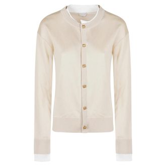 Bottega Veneta Seiden-Strickjacke mit Doppelstrick - - Knitwear - Damen - Beige - S