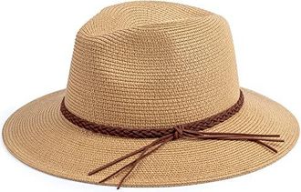 Dreshow Femme Homme Chapeau de Paille Panama Chapeau Été Large Bord Chapeau de Soleil Anti-UV pour Plage Voyage Chapeau de Soleil