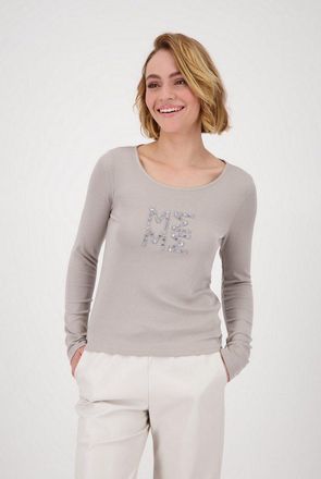 Monari Langarmshirt Shirt Rippe + Schmuck Mit Rundhalsausschnitt