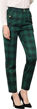 Allegra K Pantalon à Carreaux Tartan Vintage pour Femmes, Taille élastique, Pantalons Longs Droits Vert XXL