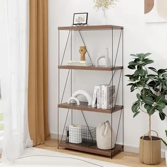 Giantex &Eacute;tag&egrave;re de rangement industrielle &agrave; 4 niveaux avec cadre en m&eacute;tal et dispositif anti-basculement, &eacute;tag&egrave;re dexposition polyvalente pour chambre &agrave; couch