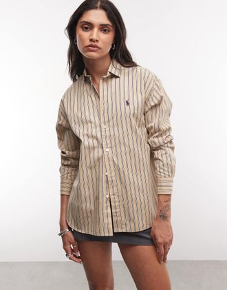 Polo Ralph Lauren chemise ray&eacute;e en coton coupe relaxed fit beige-Marron