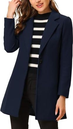 Allegra K Manteau boutonné boutonné classique à manches longues pour femmes Bleu profond L