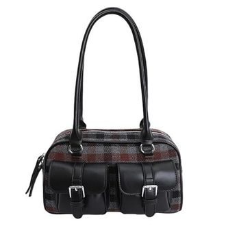 Generic Sac &agrave; coussin polyvalent &agrave; carreaux tendance pour femme, travail, shopping, voyage, quotidien, Noir, 320.00x280.00x250.00mm