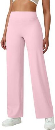 Generic Pantalon de yoga &agrave; jambe large pour femme - Taille haute - Coupe droite - Extensible - Contr&ocirc;le du ventre - Pantalon de sport athl&eacute;tique - Taille &eacute;las