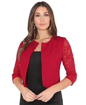 Krisp Boléro Gilet Femme Élégant Chic Soirée Fête Cérémonie Confortable, Rouge, 40, 9330-RED-12