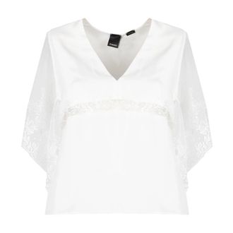 Pinko Seidenmischung-Oberteil mit Spitzendetails und V-Ausschnitt - - Tops - Damen - Wei&szlig; - XS