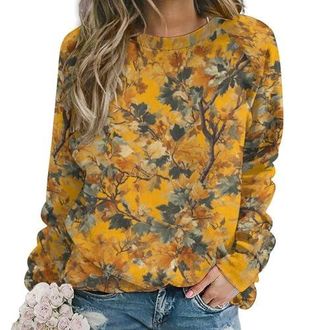 Generic Sweats &agrave; col rond pour femme - Tendance - D&eacute;contract&eacute; - Manches longues - Pull - T-shirt graphique - Sweat &agrave; capuche surdimensionn&eacute; pour femme, Or ros