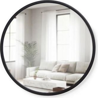 Umbra Hub Miroir Mural Rond Avec Cadre En Caoutchouc Pour Salon, Salle De Bain, Chambre, Entrée et Bien Plus Encore, Noir, 61cm 1008243-040