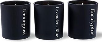 Candellana Glas Groß Black Matt, Dreisatz e Duftkerzen, 8x10cm, europäisches Wachs, natürlicher Baumwolldocht, Anti-Moskito, Lemongrass, Lavender, Eucalyptus, re