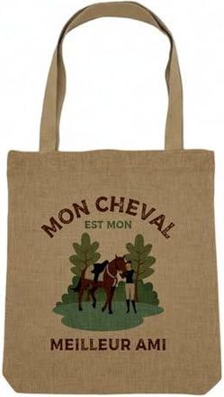 Fabulous Sac Shopping Tote Bag Aspect Lin - Mon Cheval est Mon Meilleur Ami Equitation - Sac de Courses Toile Epaisse 360g Beige Naturel Cabas Port&eacute; Epaule Sol