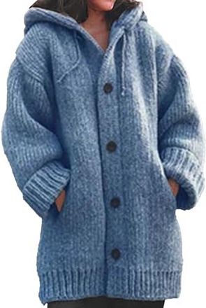 Generic Pulls pour Femmes Grandes Tailles, Cardigan &eacute;pais en Maille dhiver, &agrave; Capuche, Manches Longues, Fermeture boutonn&eacute;e, Manteau Chaud