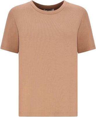 Max Mara Femme, Tops, Brun, Taille: 42 FR Tubo Logo Embroidered Crewneck T-Shirt