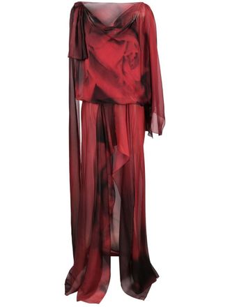 Alberta Ferretti robe longue en soie &agrave; fleurs - Rouge