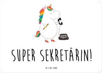 Mr. & Mrs. Panda Schild Einhorn Sekret&auml;rin DIN A4 - Geschenk, Unicorn, T&uuml;rschild, Einh&ouml;rner, B&uuml;ro, Wandbild, tafel, Rechtsanwaltsgehilfin, Magnetschild, Retro Blechsch