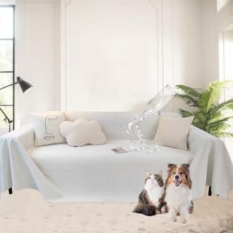 Shanna Ensemble Housse De Canap&eacute; Et Couverture en Chenille: Textur&eacute;, Doux, Antid&eacute;rapant, Imperm&eacute;able, pour Canap&eacute; 3 Places (Ivoire, 180&times;340cm)