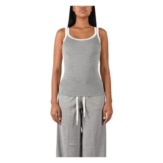 Elisabetta Franchi Geripptes Stricktop mit Kontrastbesatz - - Tops - Damen - Grau - S