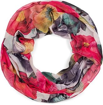 styleBREAKER Foulard loop pour femmes avec motif floral color&eacute;, l&eacute;ger foulard d&eacute;t&eacute; multicolore 01016217, couleur:Rouge-vert