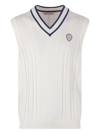 Brunello Cucinelli pull sans manches en maille torsad&eacute;e - Blanc
