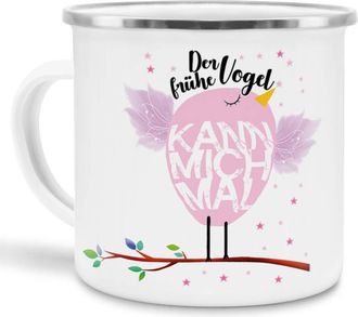 Tassendruck Emaille mit Spruch Der frühe Vogel kann Mich mal Lustig/Arbeit/Büro/Witzig/Geschenkidee für Kollegen/Emaille klein
