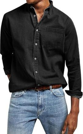 Generic Chemise boutonn&eacute;e &agrave; col &agrave; revers pour homme, chemise d&eacute;contract&eacute;e &agrave; manches longues, chemise minimaliste polyvalente, chemise l&eacute;g&egrave;re et de couleur uni