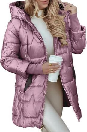 Minetom Manteau Femme Hiver Veste Matelass&eacute;e Parka Chaud Blouson Zipp&eacute; Manteaux &Agrave; Capuche Doudoune Mi Longue Jacket Casual Outercoat Avec Poches A Rose XXL