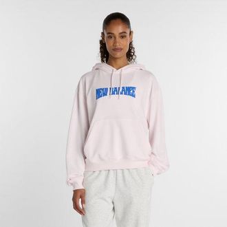 New Balance Damen Wavy Oversized Hoodie in Rosa, Baumwollfleece, Gr&ouml;&szlig;e XL