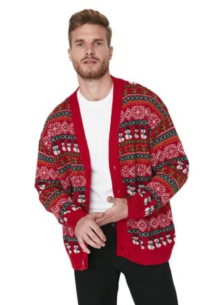 Trendyol Multicolored Unisex Oversize/Wide Cut Woolen Wide Fit Christmas Strickwaren Cardigan Tmnaw23Hi00043