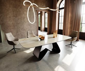 DELIFE Esstisch Edge Boot 240x120 cm Keramik Iris FMG Onice Oro W-Gestell Metall Schwarz, Esstische