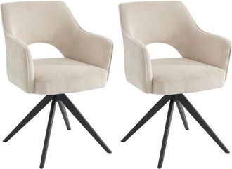 Vente-Unique Lot de 2 chaises pivotantes avec accoudoirs en velours c&ocirc;tel&eacute; et m&eacute;tal noir - Cr&egrave;me - KONYA