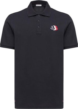 Moncler Homme, Tops, Bleu, Taille: 2XL Polo en piqu&eacute; de coton avec &eacute;cusson logo