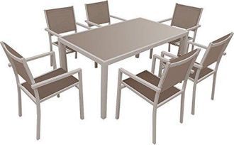 Happy Garden Salon de Jardin Bergamo en textil&egrave;ne Taupe 6 Places - Aluminium Taupe