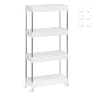 Songmics Rollwagen, K&uuml;chenwagen, K&uuml;chenregal, Nischenregal, mit 6 Haken, 360&deg; drehbare R&auml;der, Stahlgestell, Bad, K&uuml;che, B&uuml;ro, 4 Ebenen, wei&szlig; KSC08WT