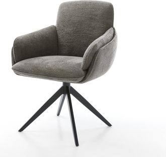 DELIFE Drehstuhl Luan-Flex mit Armlehnen Boucl&eacute; Soft Schlamm Kreuzgestell breit Schwarz 360&deg; drehbar Wippfunktion, Esszimmerst&uuml;hle