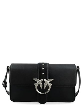 Pinko Sac Love Bag Slouchy Media en cuir noir avec d&eacute;tails argent&eacute;s