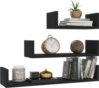 Generic 3X Wandregal U-f&ouml;rmig, H&auml;ngeregal, Lounge B&uuml;cherregal, Wandboard Dekoregal, Schweberegal, CD/DVD Regal, Wand Deko, Holzwerkstoff(Sonoma-Eiche 60x15x10